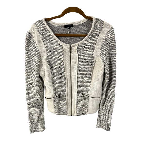DREW | Sweaters | Drew Gray And Cream Tweed Knit Zipper Front Cardigan ...